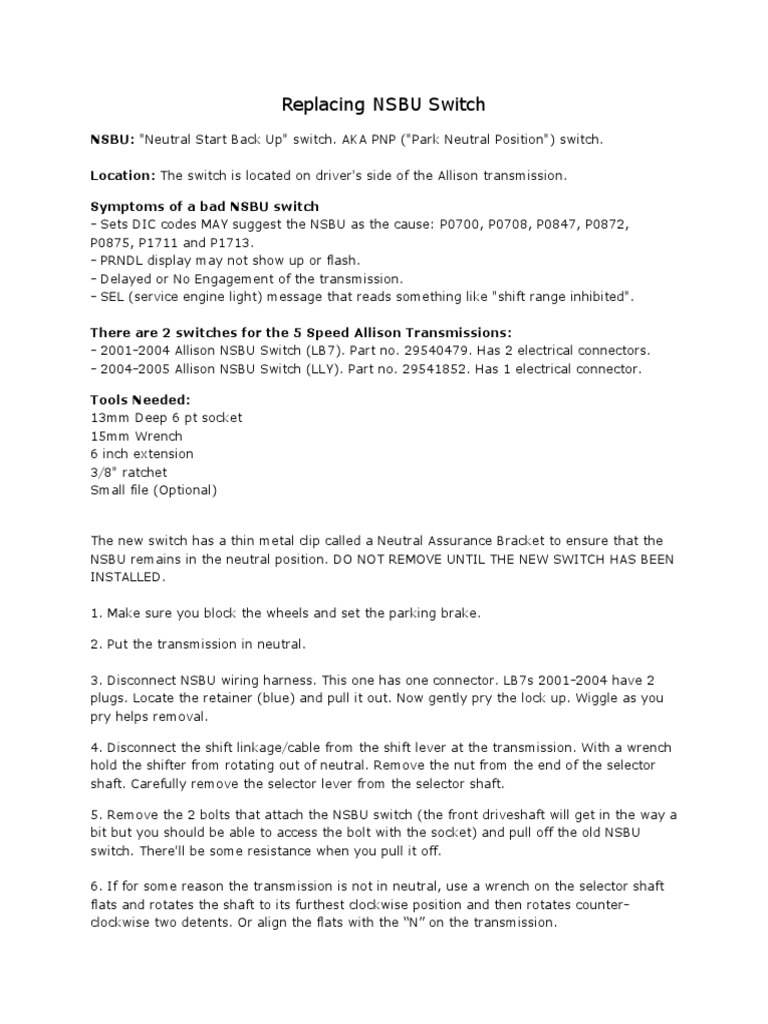 Replacing NSBU Switch Short | PDF | Motor Vehicle | Electrical Connector