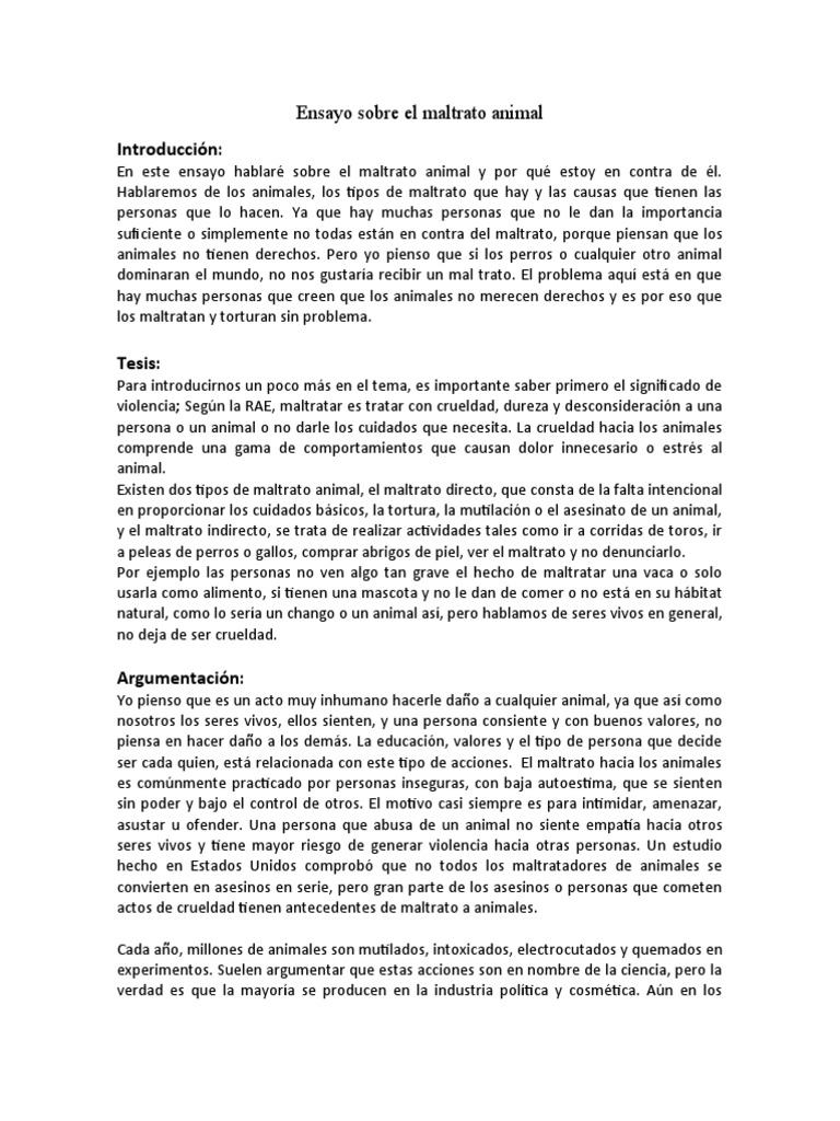 Ensayo Sobre El Maltrato Animal | PDF | Crueldad hacia los animales ...