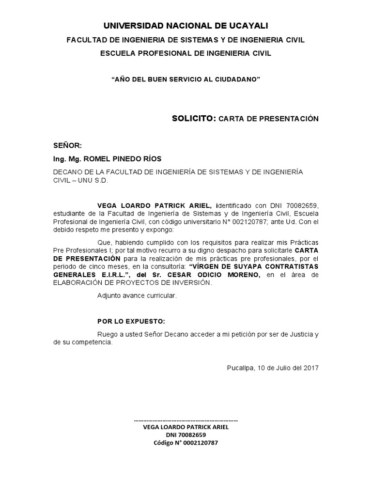 Solicitud para Practicas Pre-Profesionales | PDF