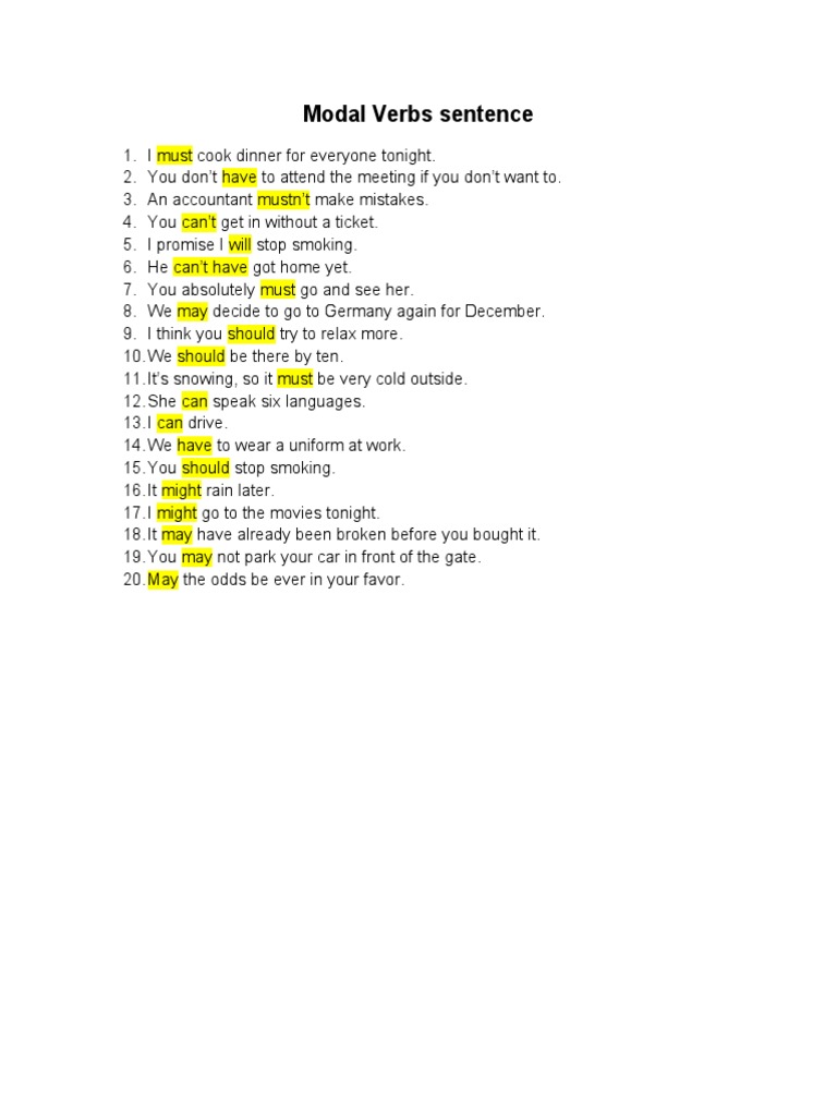 Modal Verbs Sentence | PDF