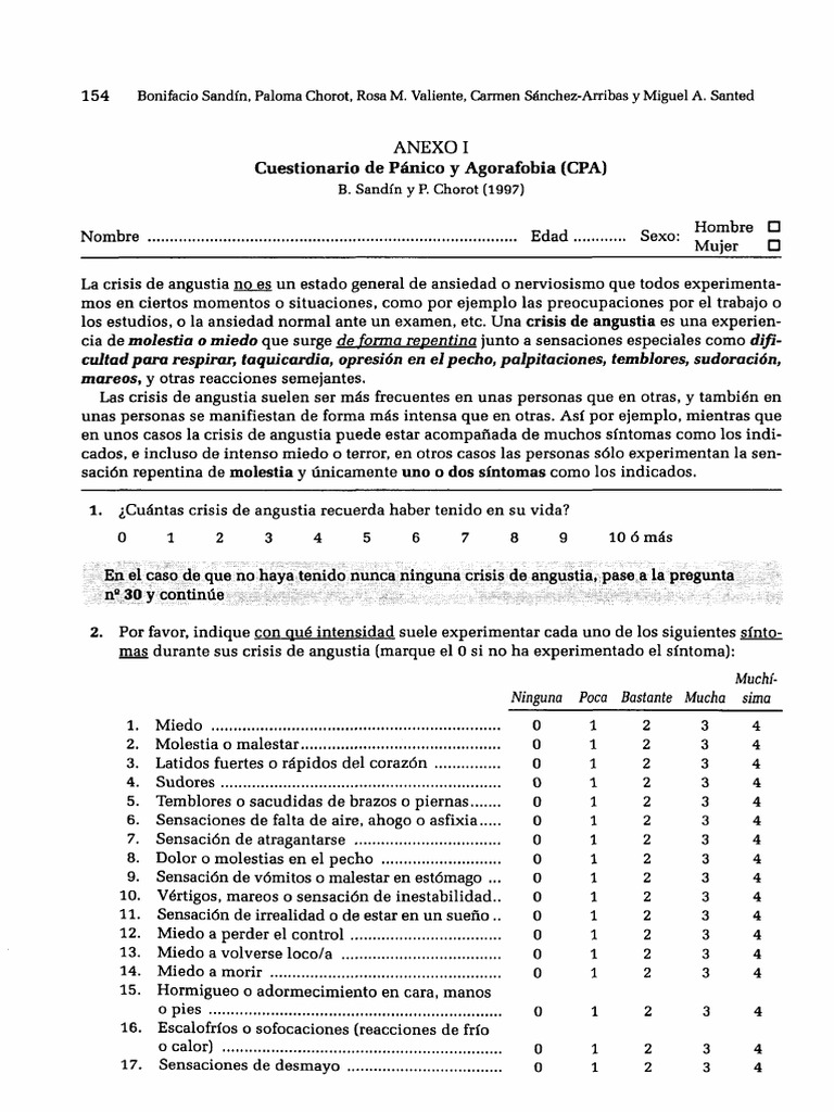 Cuestionario de Pánico y Agorafobia (CPA) | PDF | Ataque de pánico ...