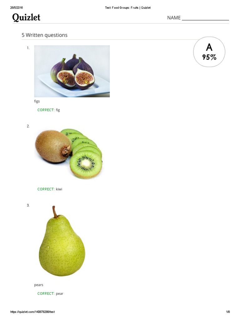 Test - Food Groups - Fruits - Quizlet PDF | PDF | Peach | Fruit