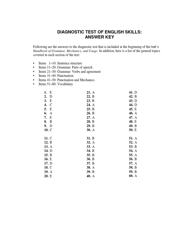 Diagnostic Test - Answer Key | PDF