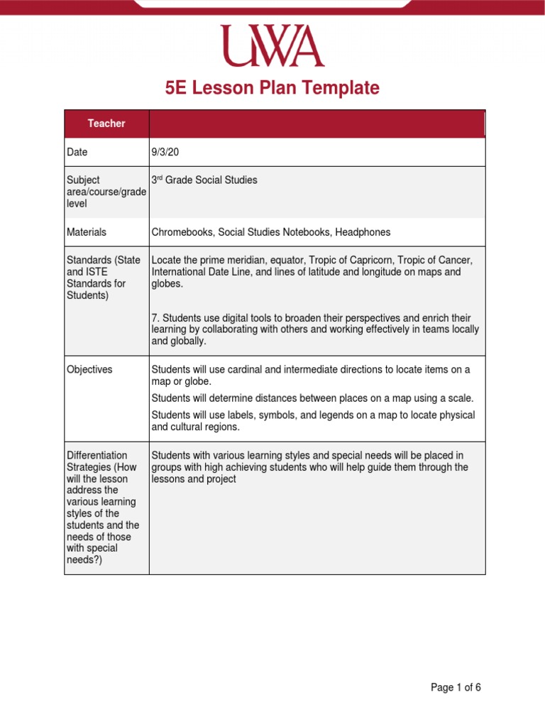5E Lesson Plan for 3rd Grade Social Studies | PDF | Latitude | Map