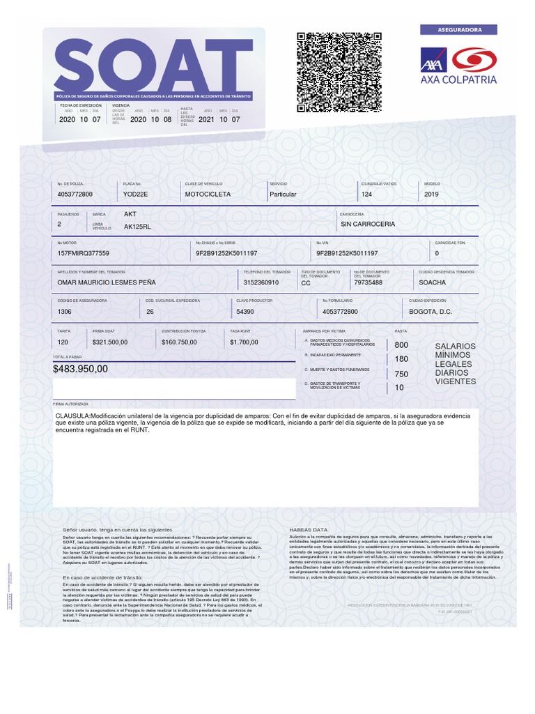 Comprobante de Pago SOAT | PDF | Póliza de seguros | Seguro