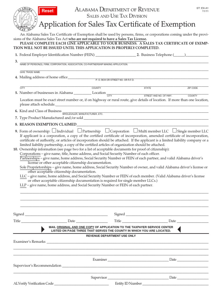 Application For Alabama Sales Tax Certificate | PDF | Identity Document ...