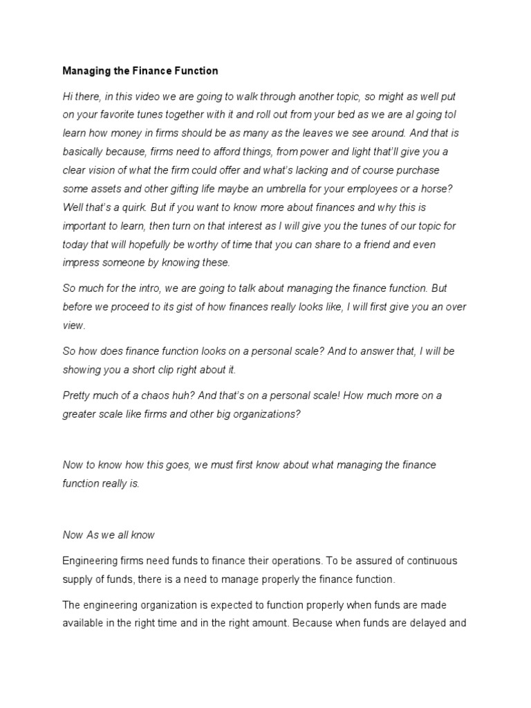 Managing The Finance Function | PDF | Business | Economies