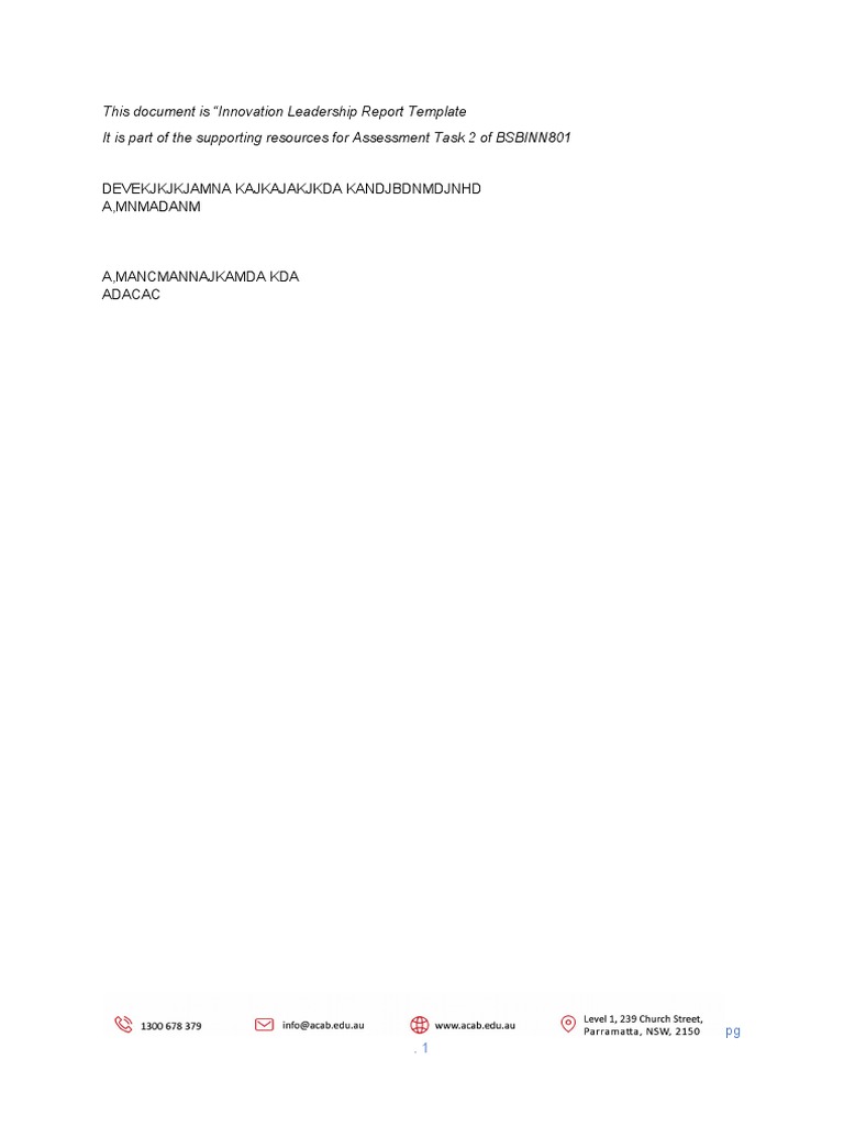 Sample - Template Innovation Leadership Report - Task 2 | PDF