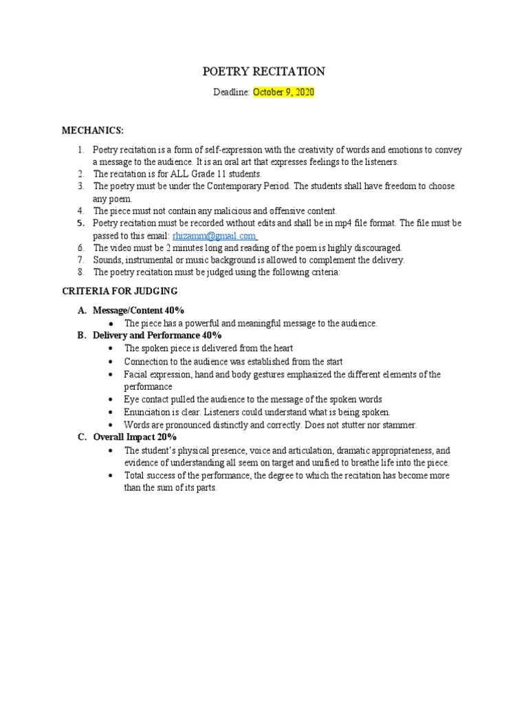Poetry Recitation: Mechanics | PDF | Career & Growth
