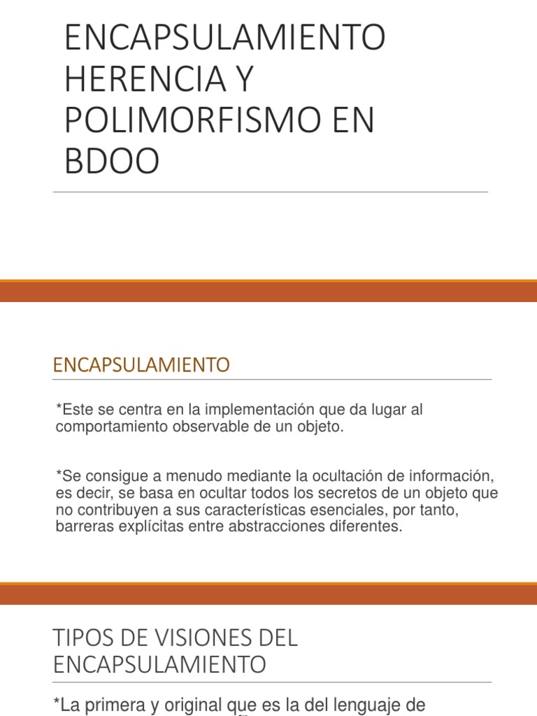 Encapsulamiento Herencia Y Polimorfismo en Bdoo | PDF | Objeto (informática) | Herencia ...