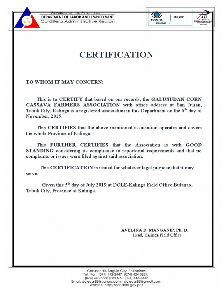 Certificate of Good Standing New Format | PDF