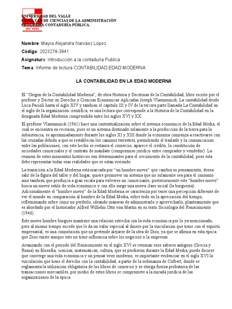 Contabilidad en La Edad Moderna | PDF | Período moderno temprano ...