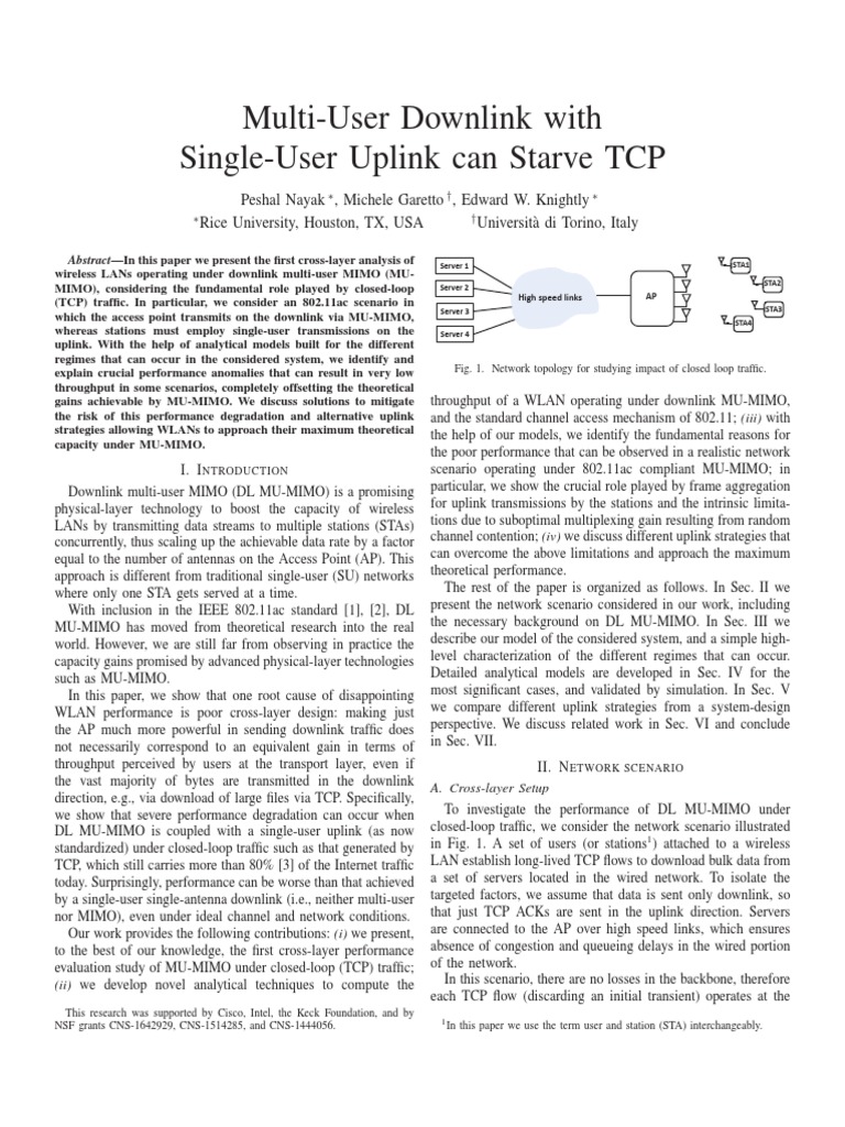 Multi-User Downlink With Single-User Uplink Can Starve TCP | PDF | Transmission Control Protocol ...