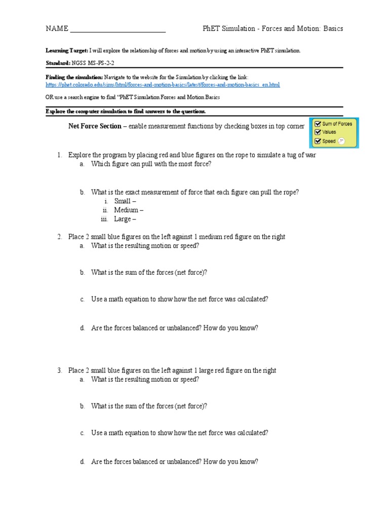 Name - Phet Simulation - Forces and Motion: Basics | PDF | Friction | Force
