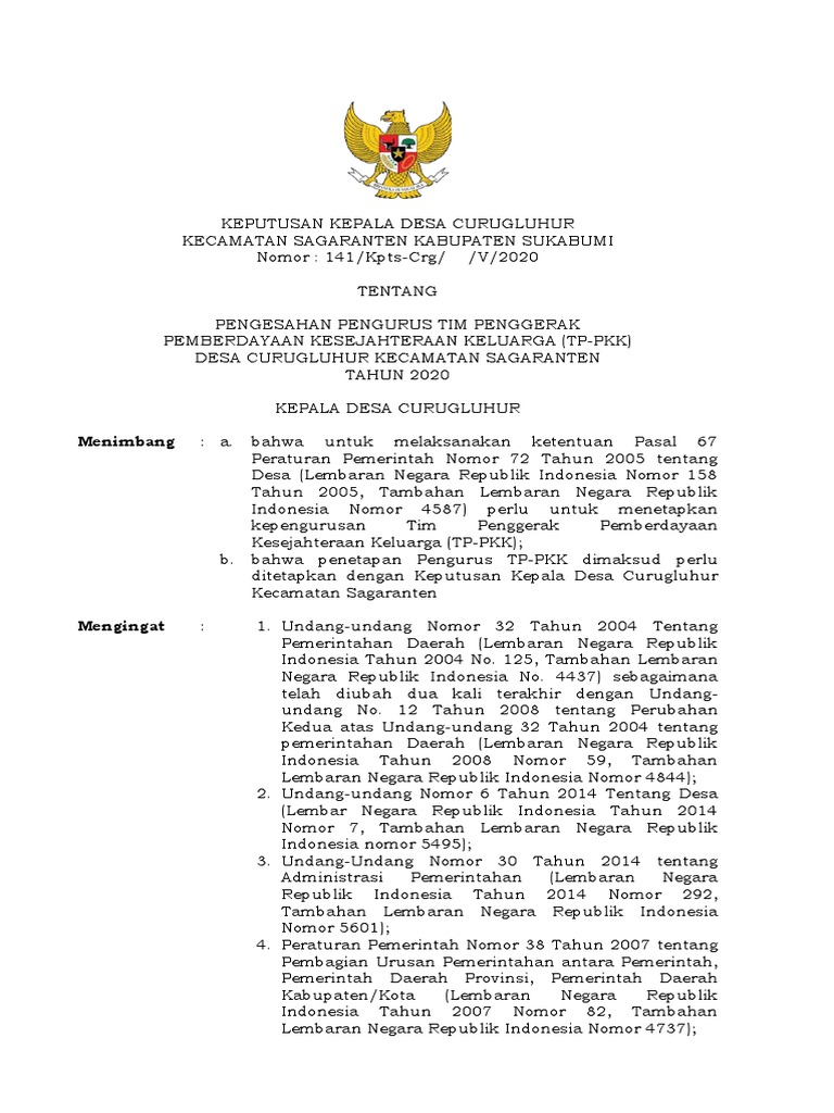 Contoh SK TP-PKK | PDF