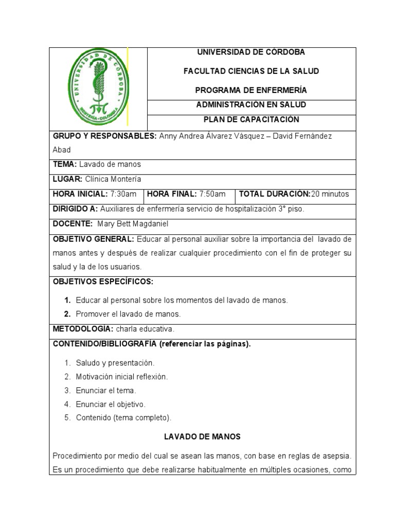 Lavado de Manos Plan de Charla | PDF | Lavado de manos | Obesidad