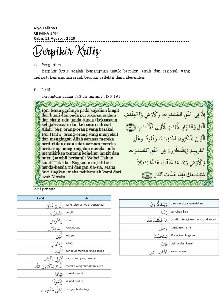 Rangkuman Materi Berpikir Kritis | PDF | Filsafat | Dewasa Muda