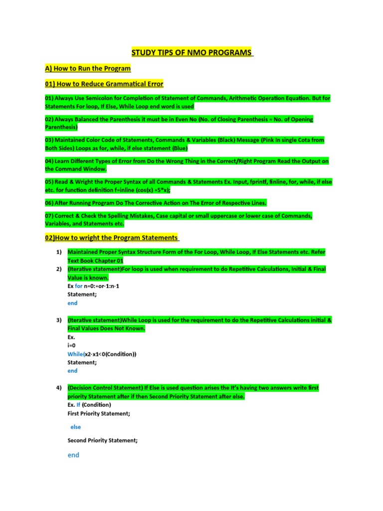 Updated NMO Program Tips | PDF | Control Flow | Numerical Analysis