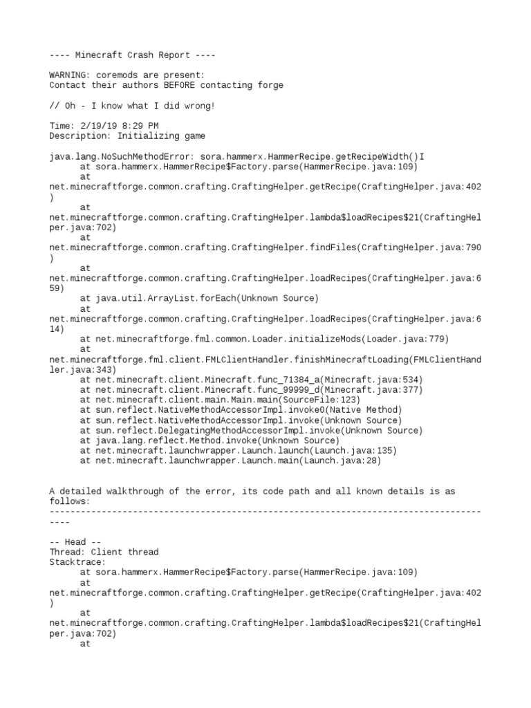 Minecraft Crash: NoSuchMethodError | PDF | Java Virtual Machine ...