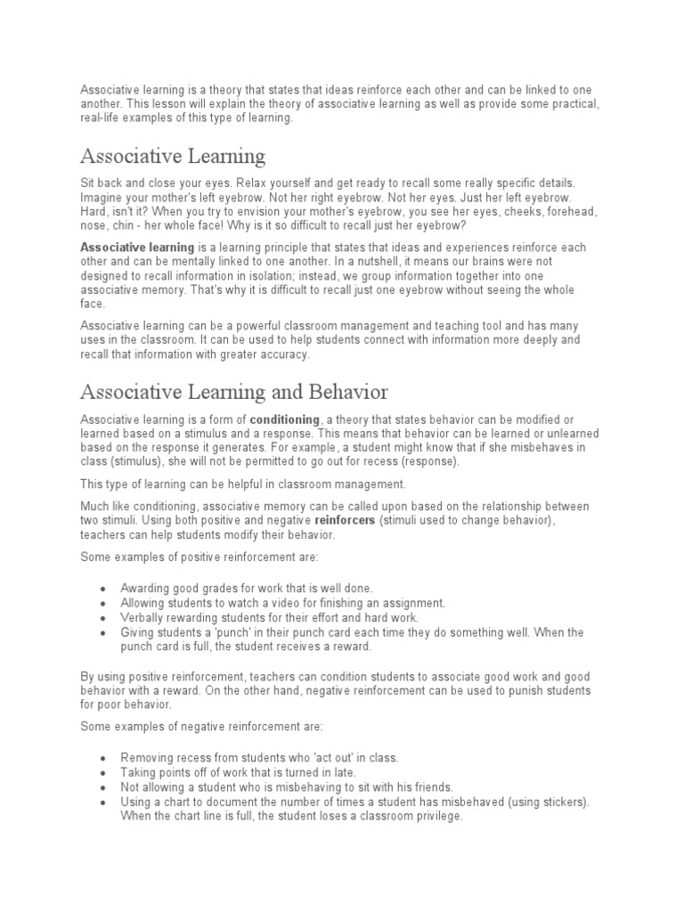 Associative Learning: Associative Learning Is A Learning Principle That ...