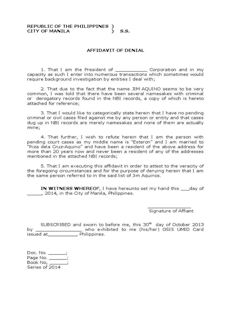 Affidavit of Denial | PDF