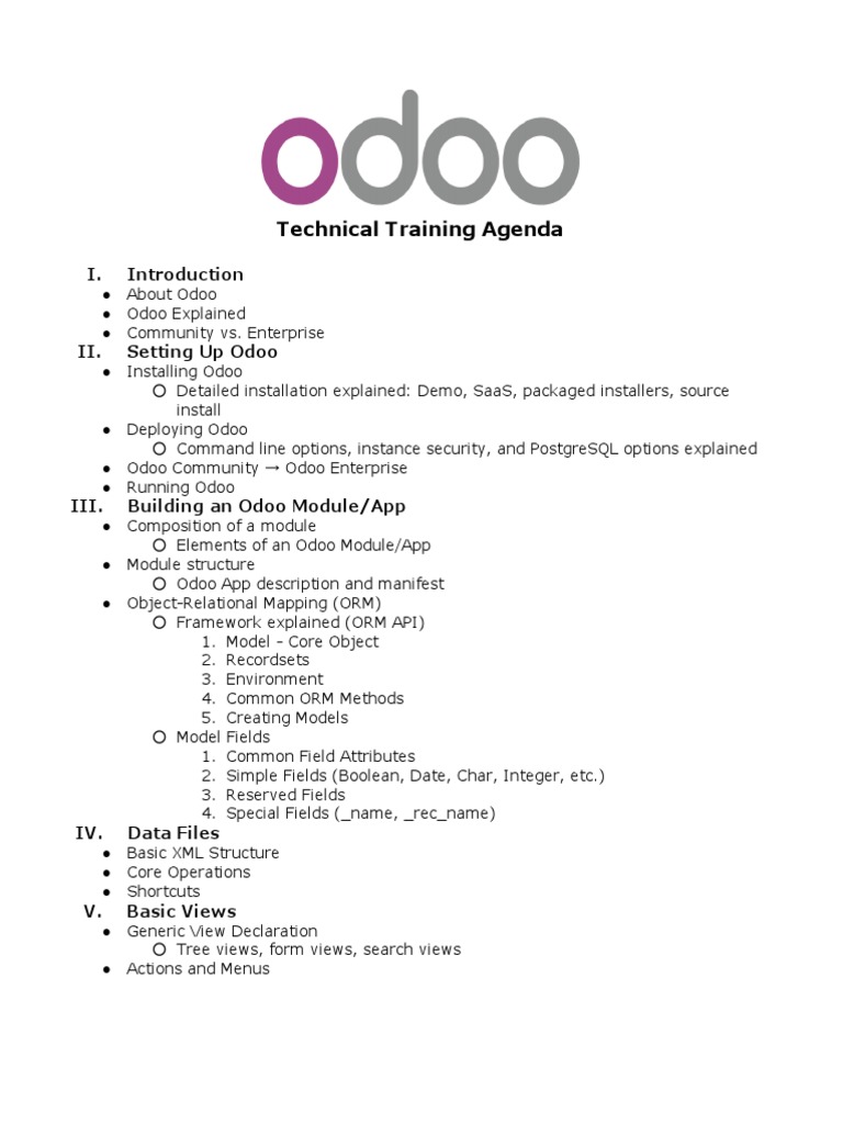 Odoo Technical Training Agenda | PDF | Object Relational Mapping | Modular Programming