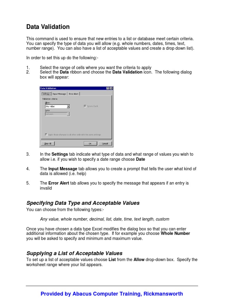 Excel - Data Validation | PDF | Data Type | Microsoft Excel