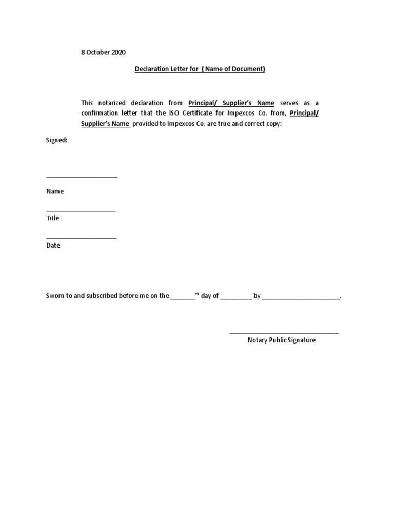Declaration Letter FORMAT PDF | PDF