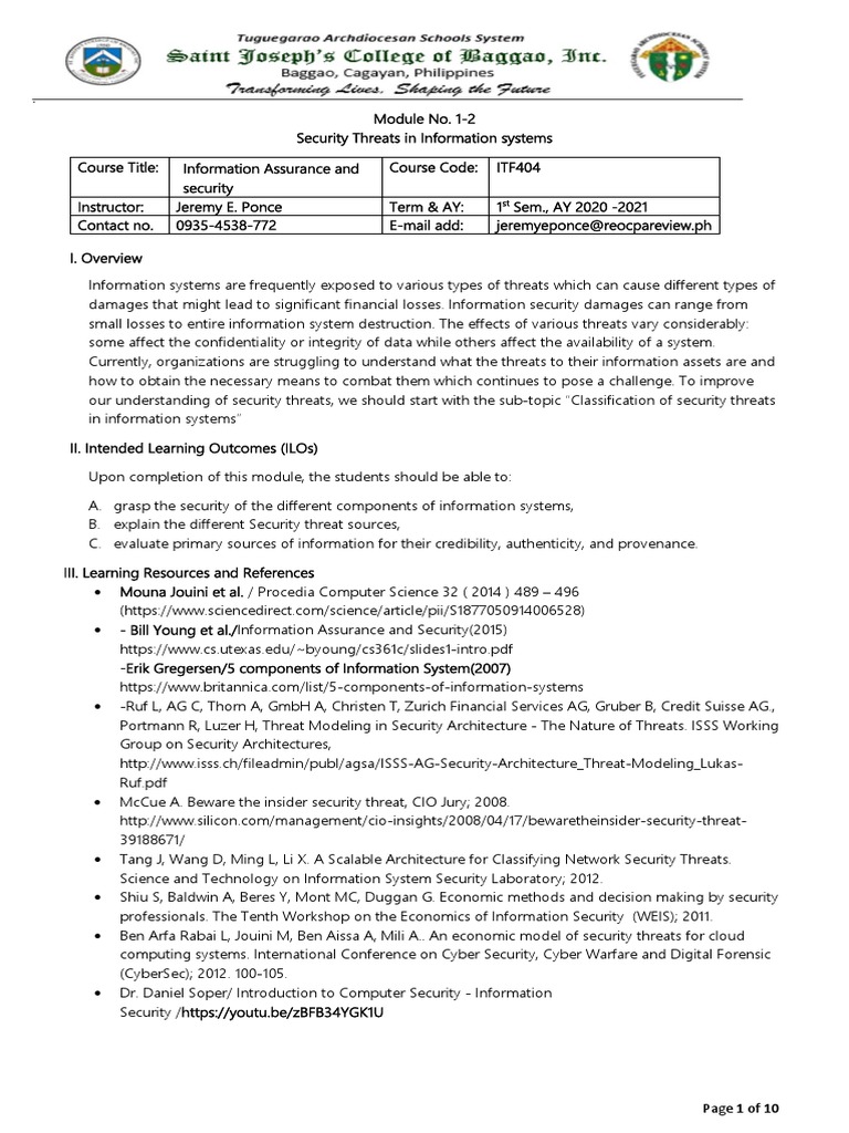 IAS - Module No 1-2 | PDF | Threat (Computer) | Information Security