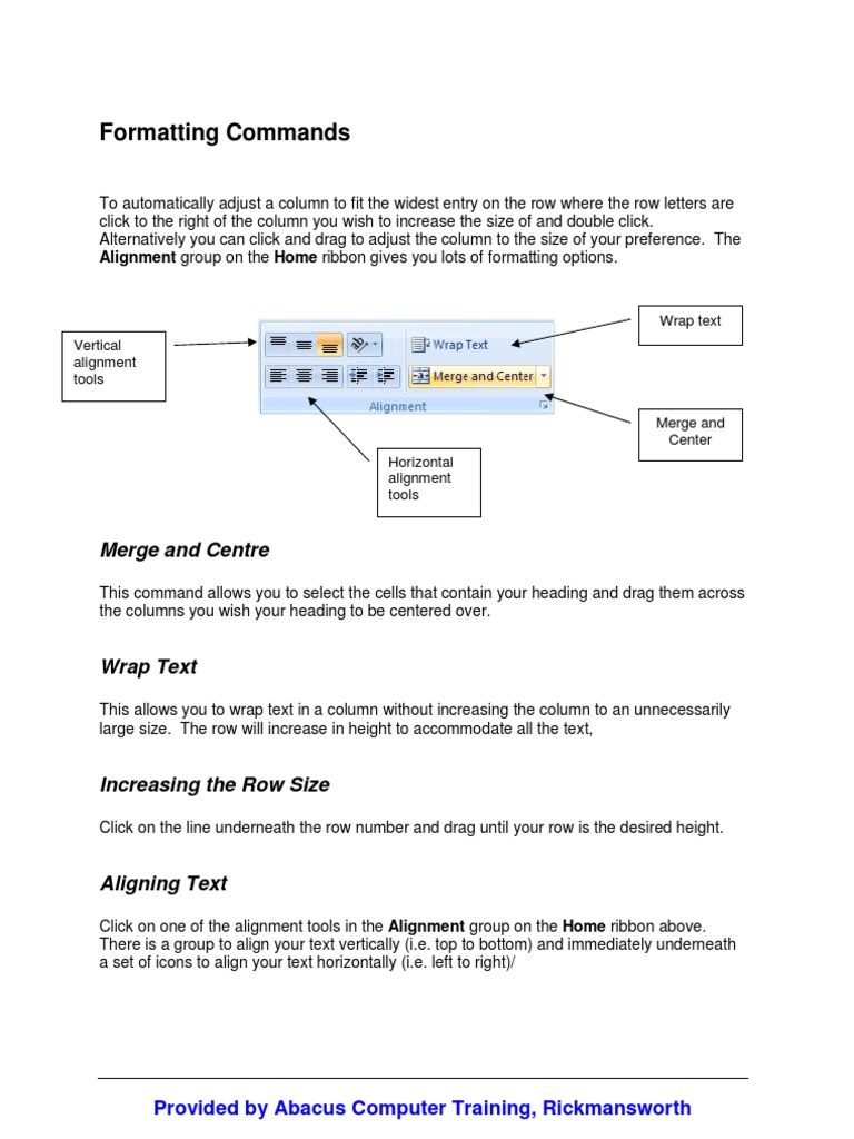 Excel - Formatting Commands | PDF | Computing | Software