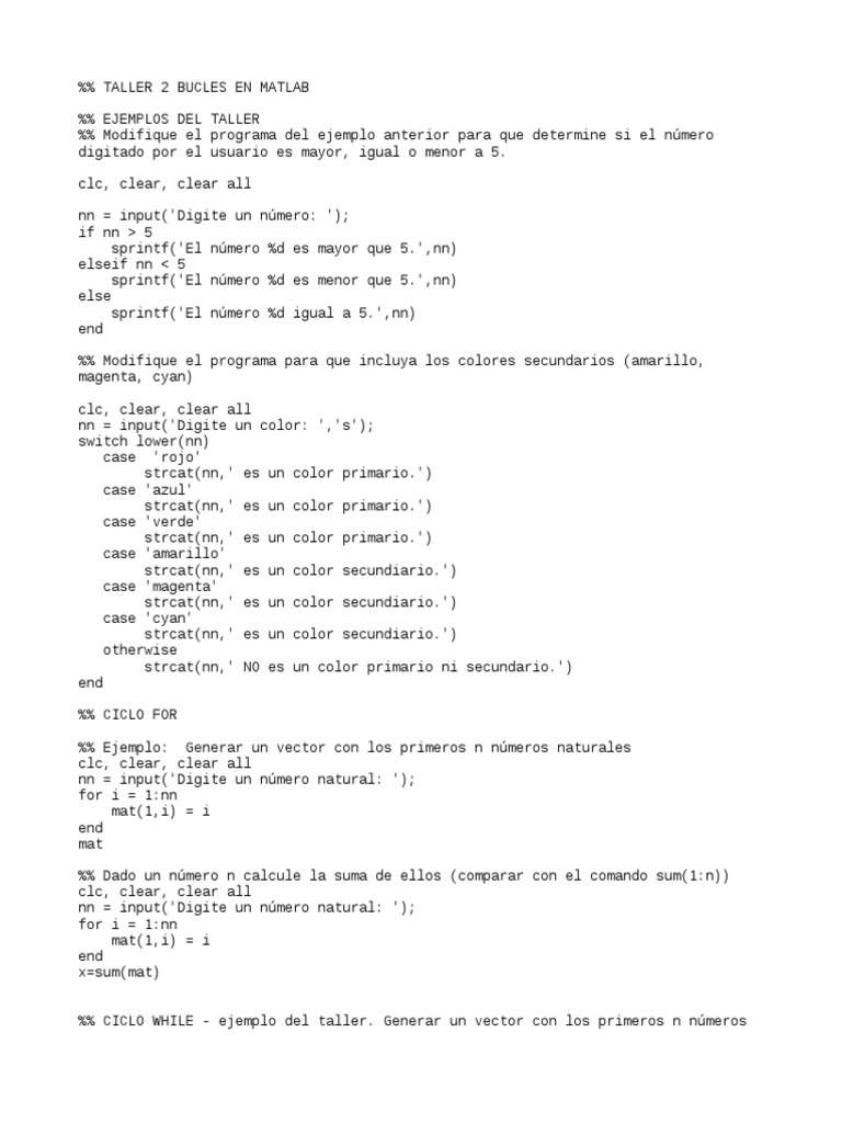 Taller 2 de Matlab | PDF | Estructura de datos de matriz | Conceptos ...