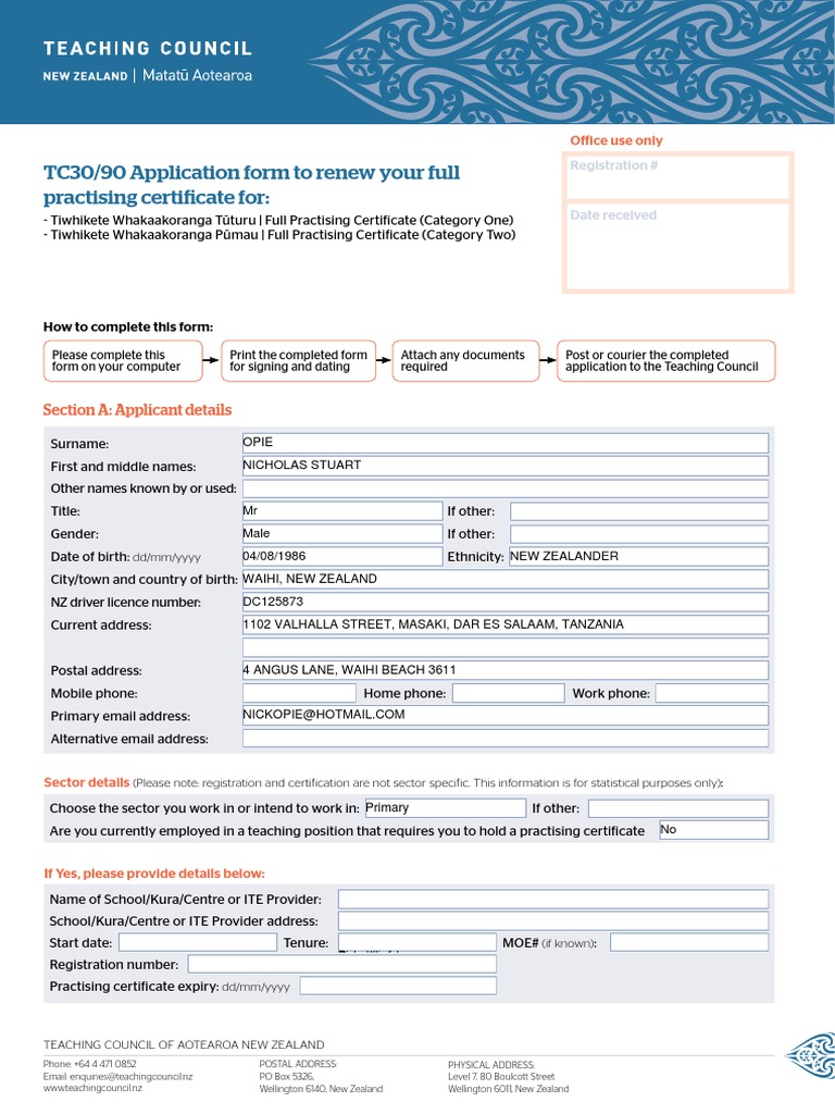 TC30/90 Application Form To Renew Your Full Practising Certificate For ...