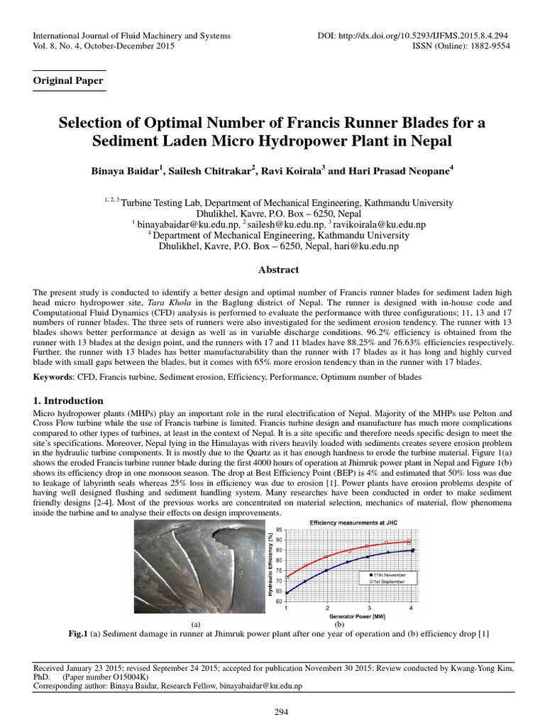 Selection of Optimal Number of Francis Runner Blades For A | PDF ...