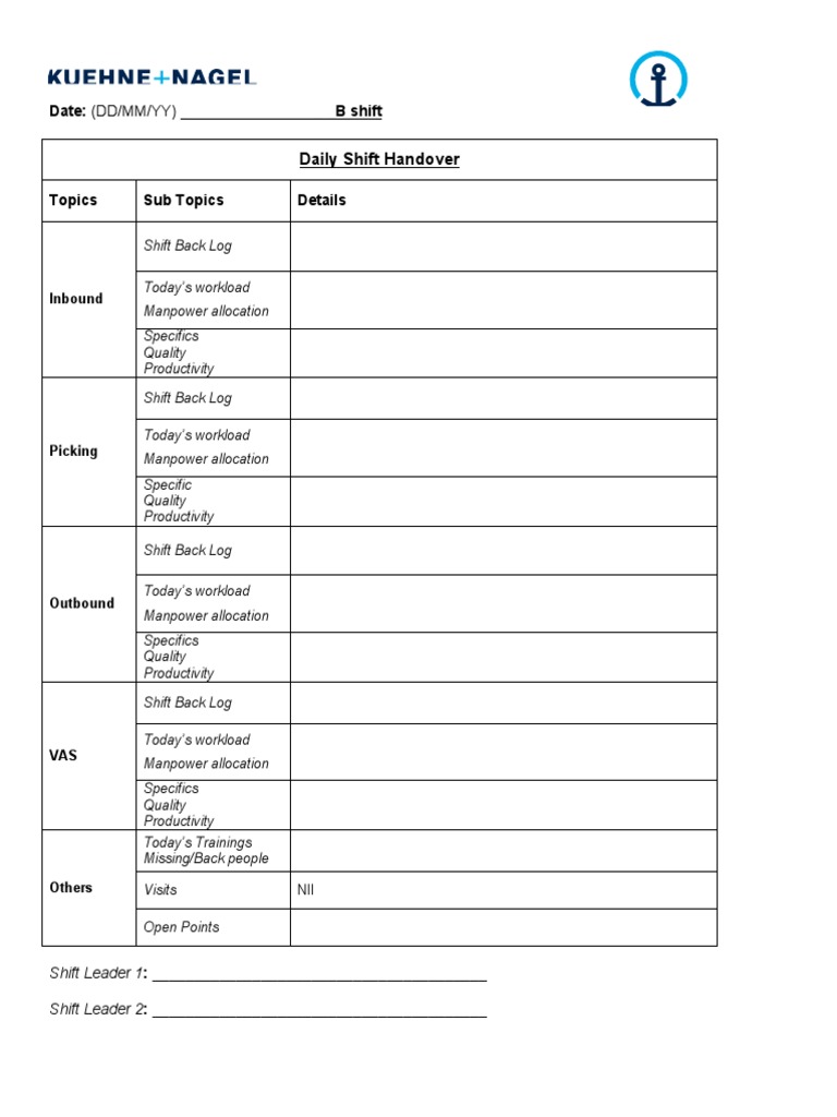 Daily Shift Handover Template | PDF | Business