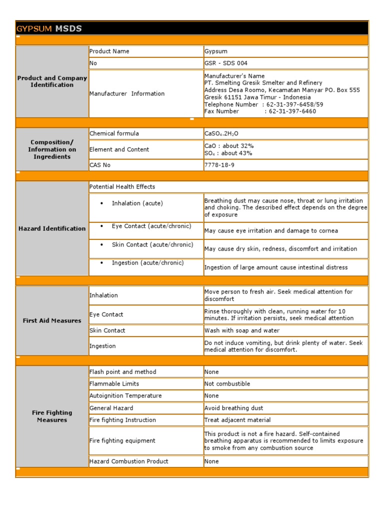 Gypsum: Product and Company Identification | PDF | Toxicity | Water