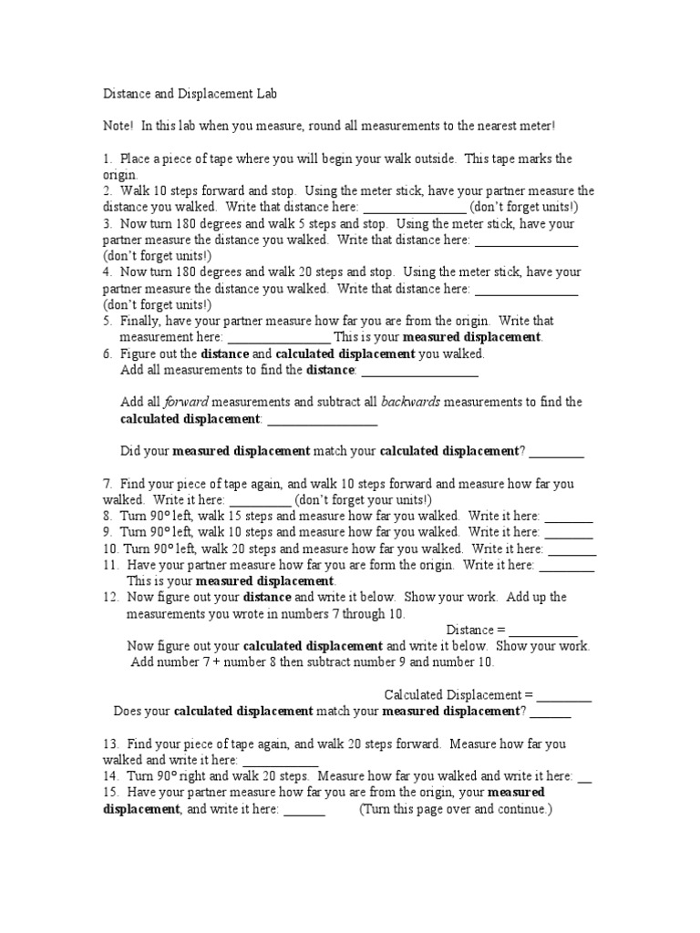 Distance and Displacement Lab Guide | PDF | Distance | Numbers