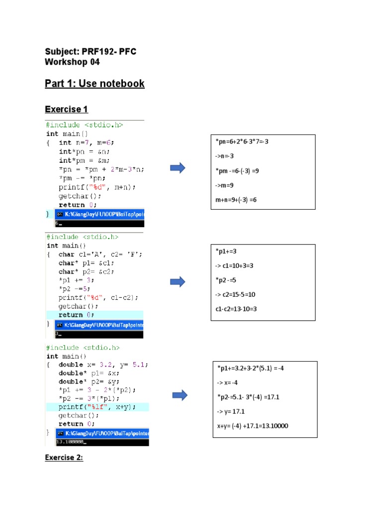 Part 1: Use Notebook: Subject: PRF192-PFC Workshop 04 | PDF
