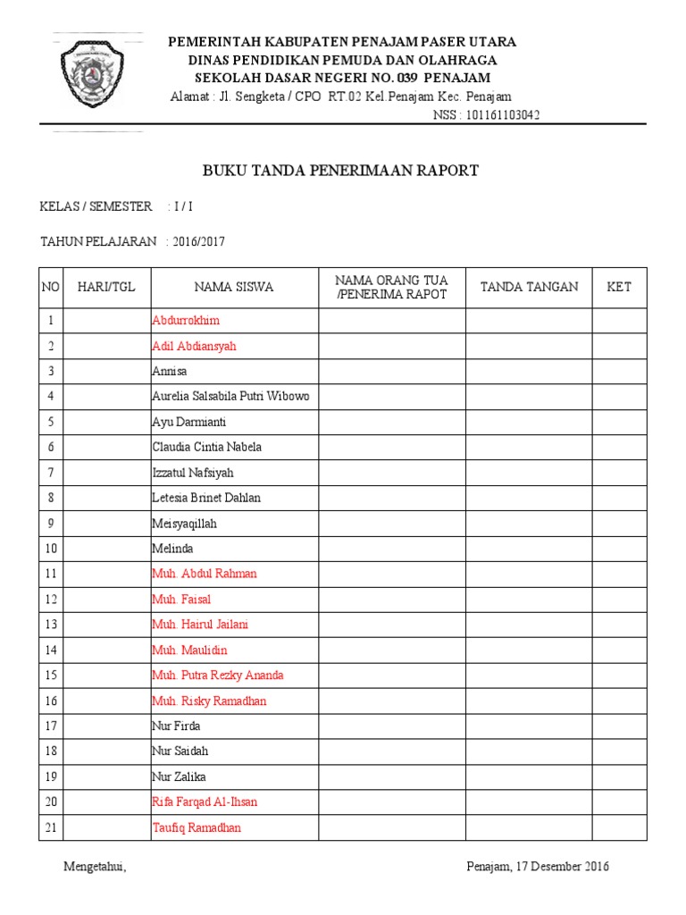 Tanda Terima Rapot | PDF