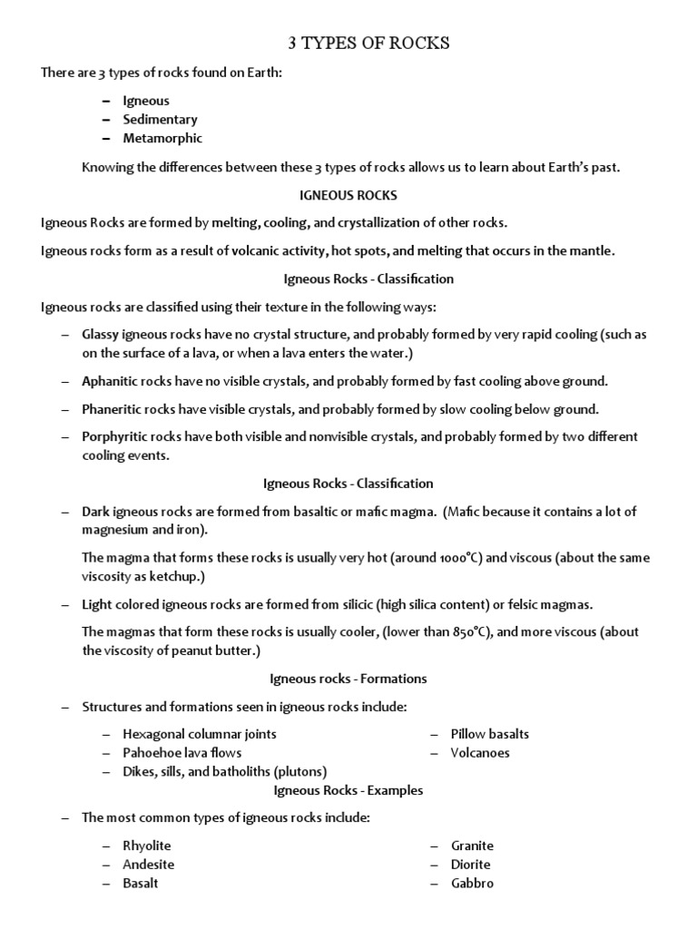 3 TYPES OF ROCKS-handout | PDF | Igneous Rock | Sedimentary Rock