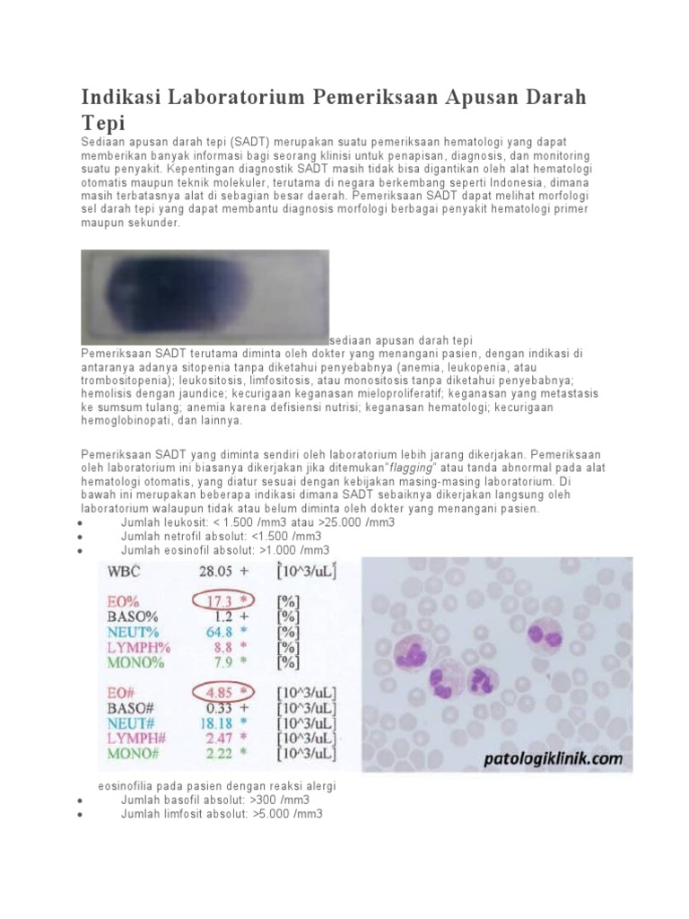 Indikasi Laboratorium Pemeriksaan Apusan Darah Tepi | PDF ...