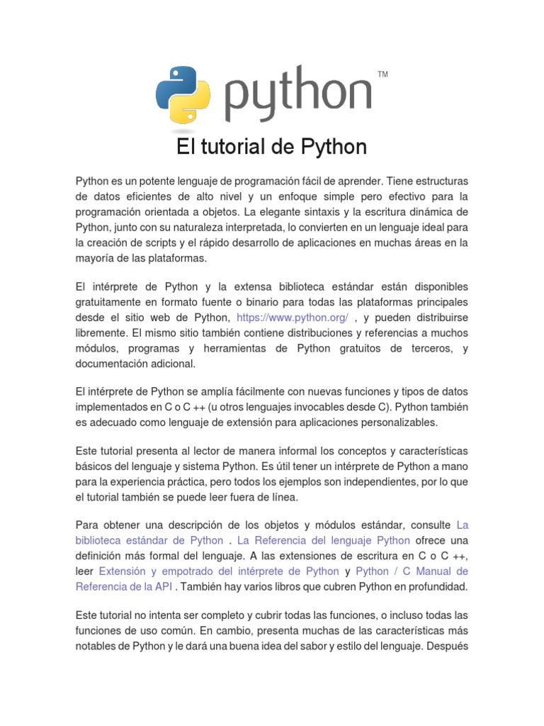 El Tutorial de Python1 PDF | PDF | Python (lenguaje de programación) | Lenguaje de programación