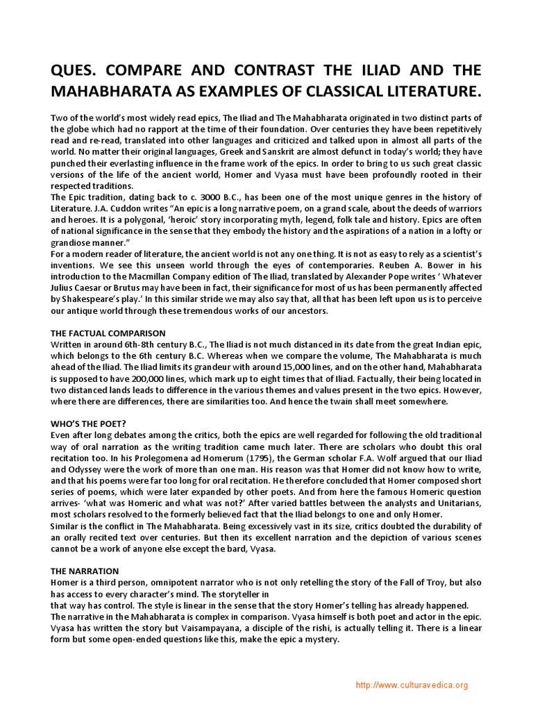 Compare and Contrast The Iliad and The Mahabharata | PDF | Homer | Iliad