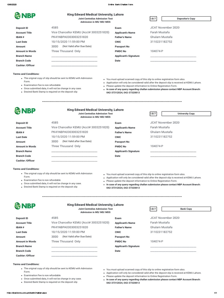 Online Bank Challan Form PDF | PDF | Doctor Of Medicine | Business