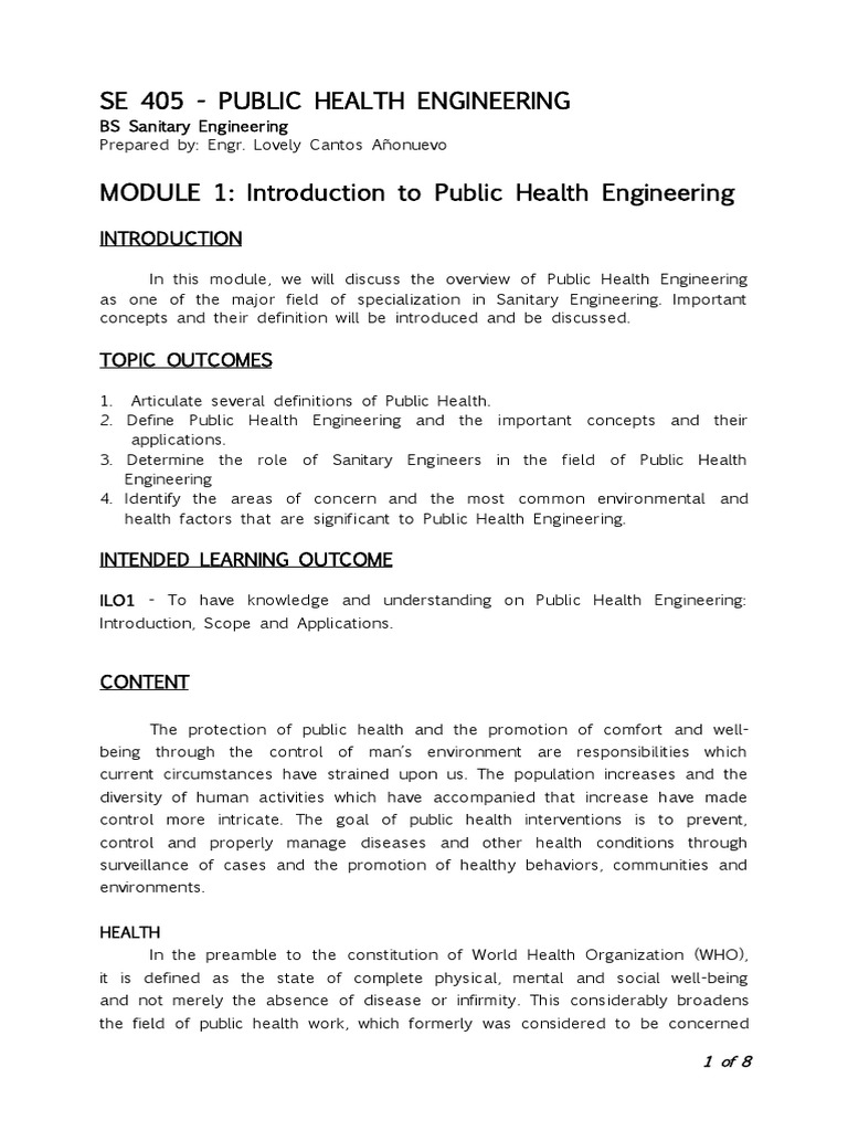 Module 01-Introduction To Public Health Engineering | PDF | Public ...