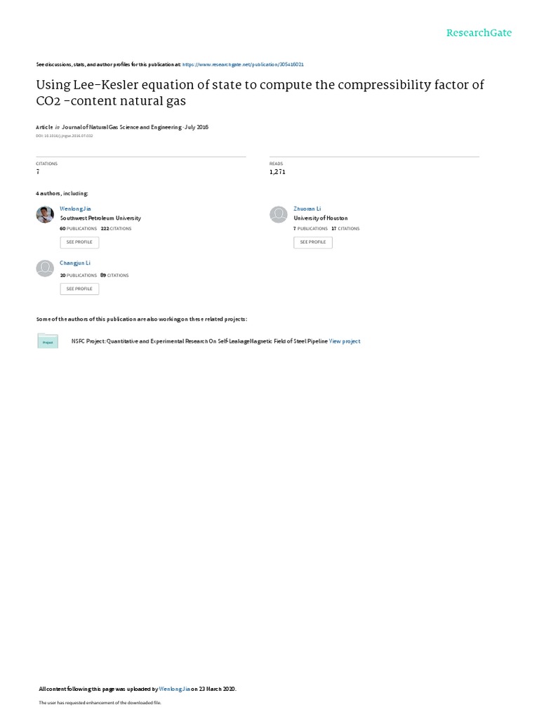 Using Lee-Kesler Equation of State To Compute The Compressibility ...