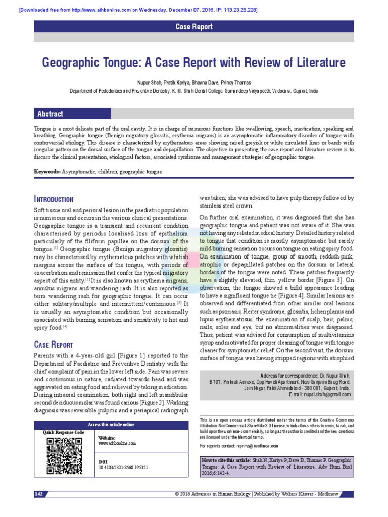 Geographic Tongue: A Case Report With Review of Literature | PDF ...
