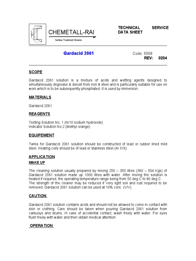 Gardacid 2061 Tsds | PDF | Sodium Hydroxide | Chemistry