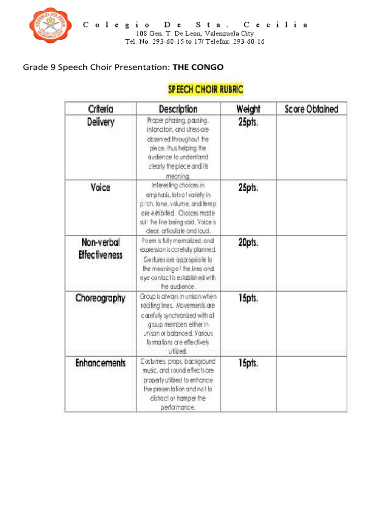 Speech Choir Rubric | PDF