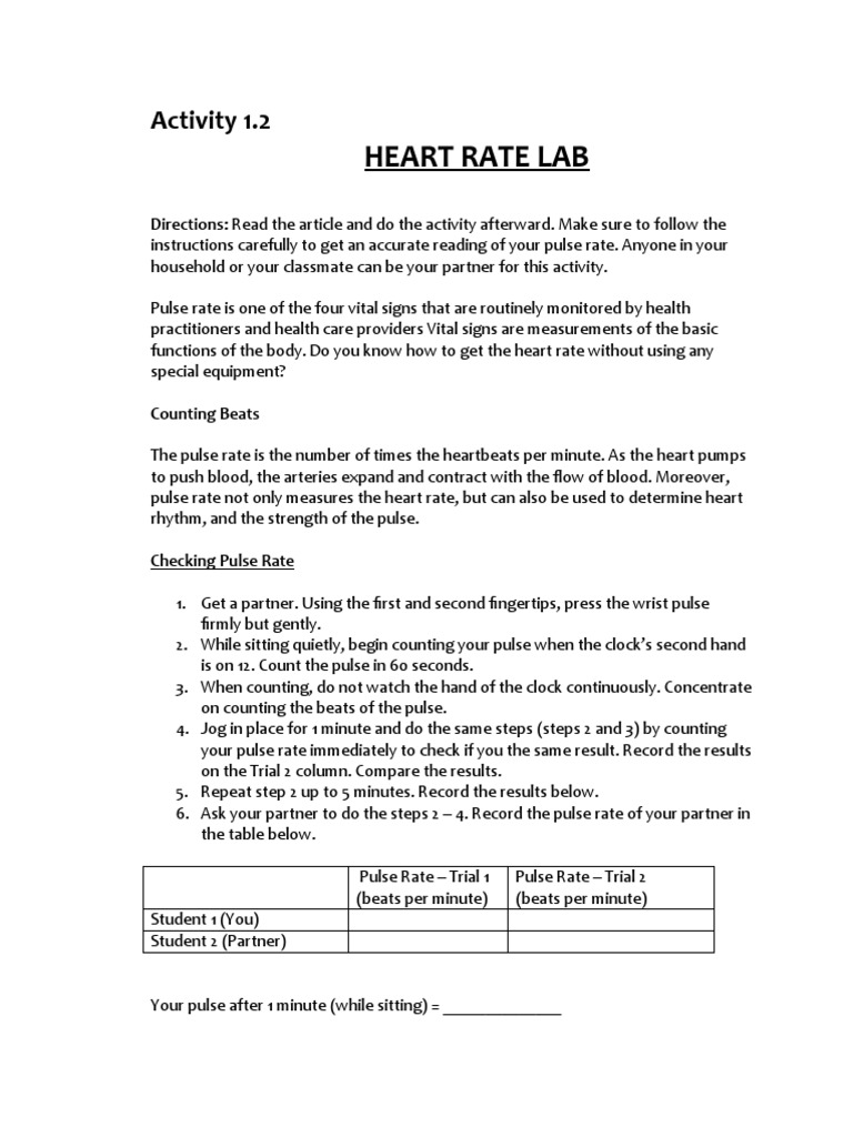 HR Lab Activity | PDF | Pulse | Heart Rate
