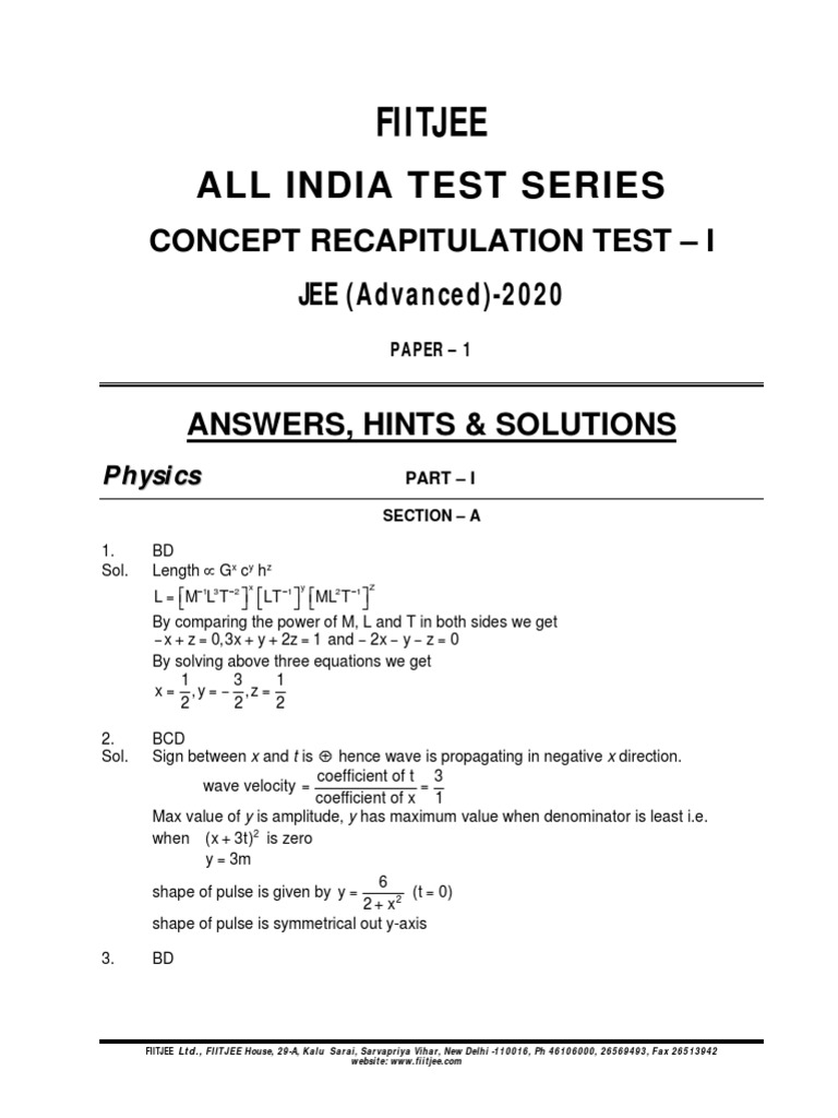 Fiitjee: All India Test Series | PDF | Elementary Mathematics | Physics